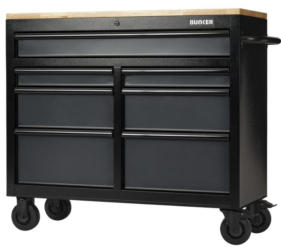 BUNKER 7 Drawer Workbench Roller Tool Cabinet, 41", Grey