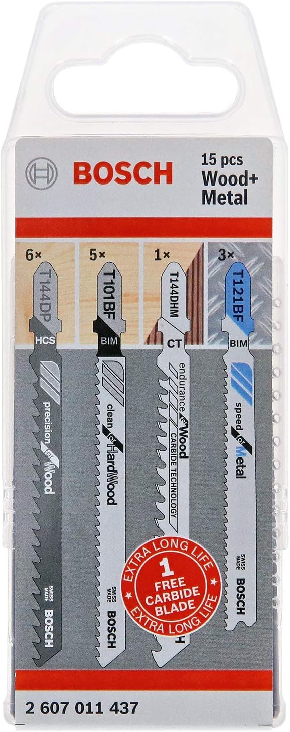 Bosch Professional 2607011437 15-Piece Jigsaw Blade Set (for Wood and