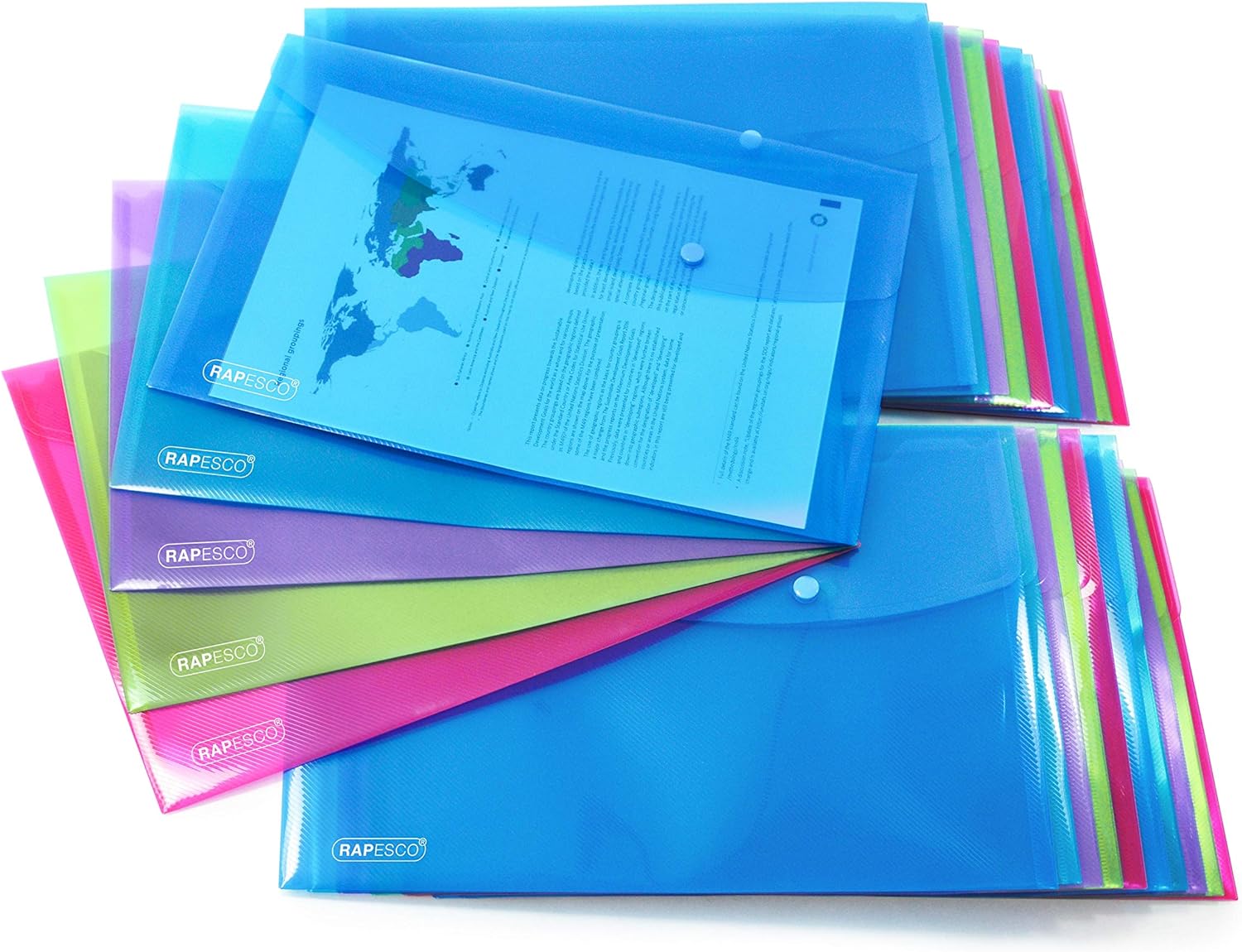 Rapesco 1494 Popper Wallets A4+ Foolscap Assorted Transparent Colours